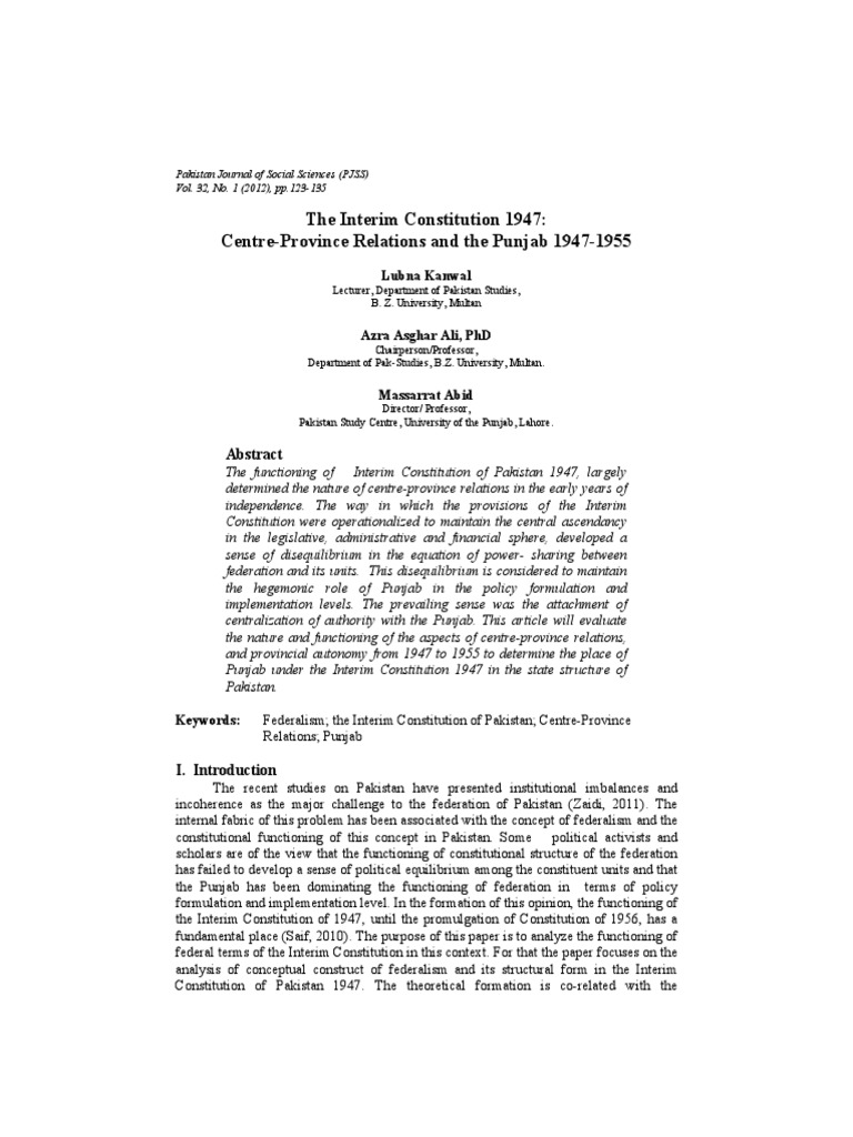 Interim Constitution of Pakistan 1947 | PDF | Pakistan | Government Of ...
