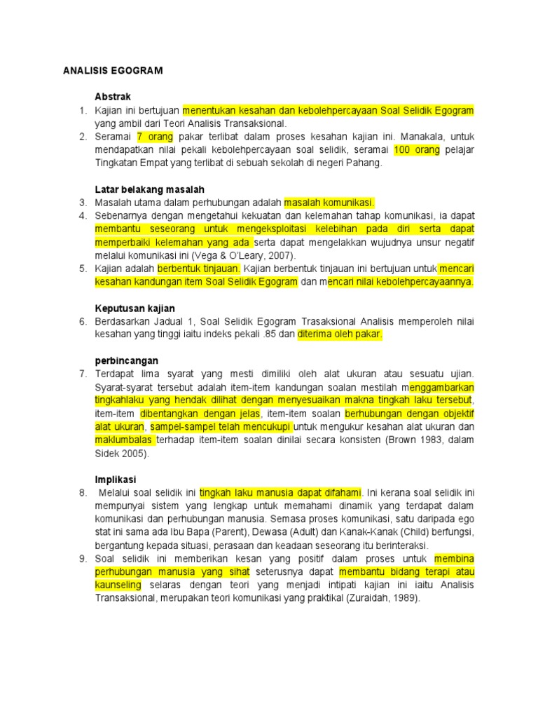 Analisis Egogram | PDF
