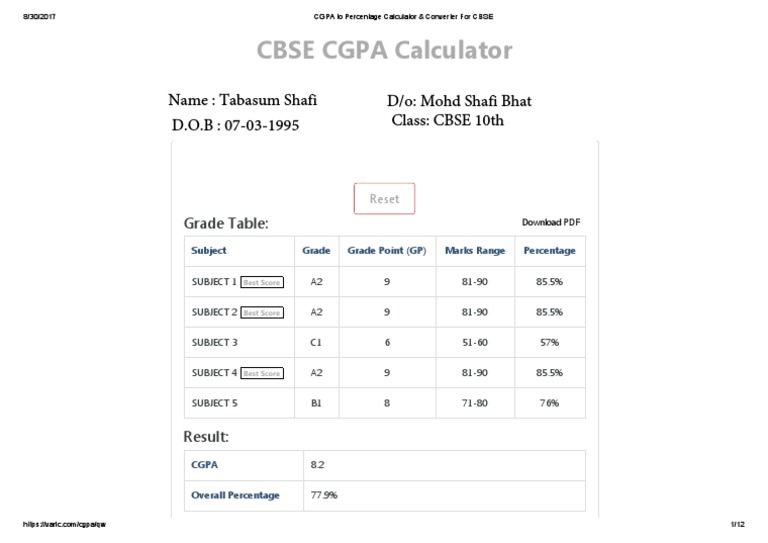 CGPA To Percentage Calculator & Converter For CBSE | PDF