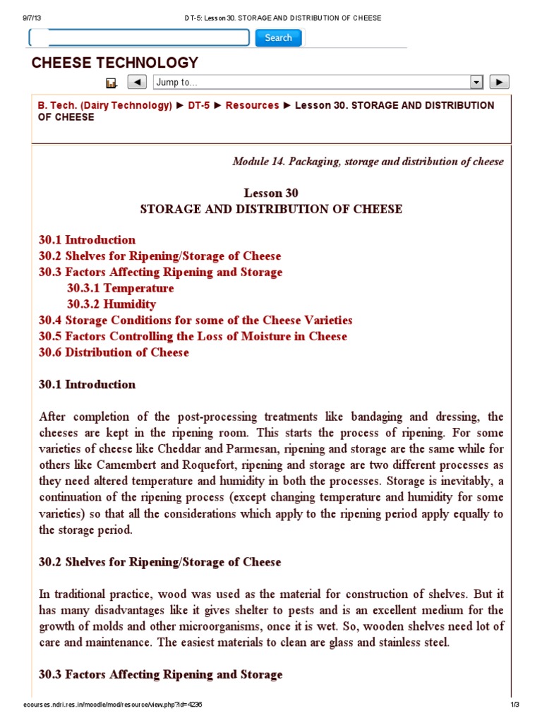 Cheese Technology: Module 14. Packaging, Storage and Distribution of ...