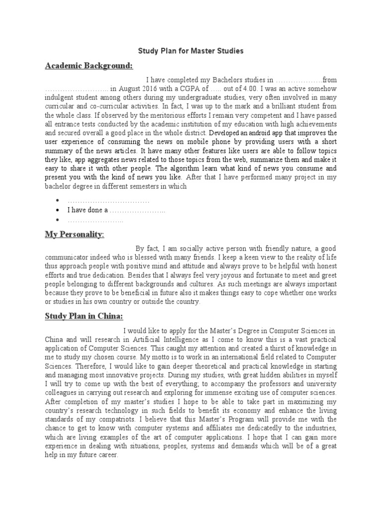 Academic Background:: Study Plan For Master Studies | PDF | Artificial ...