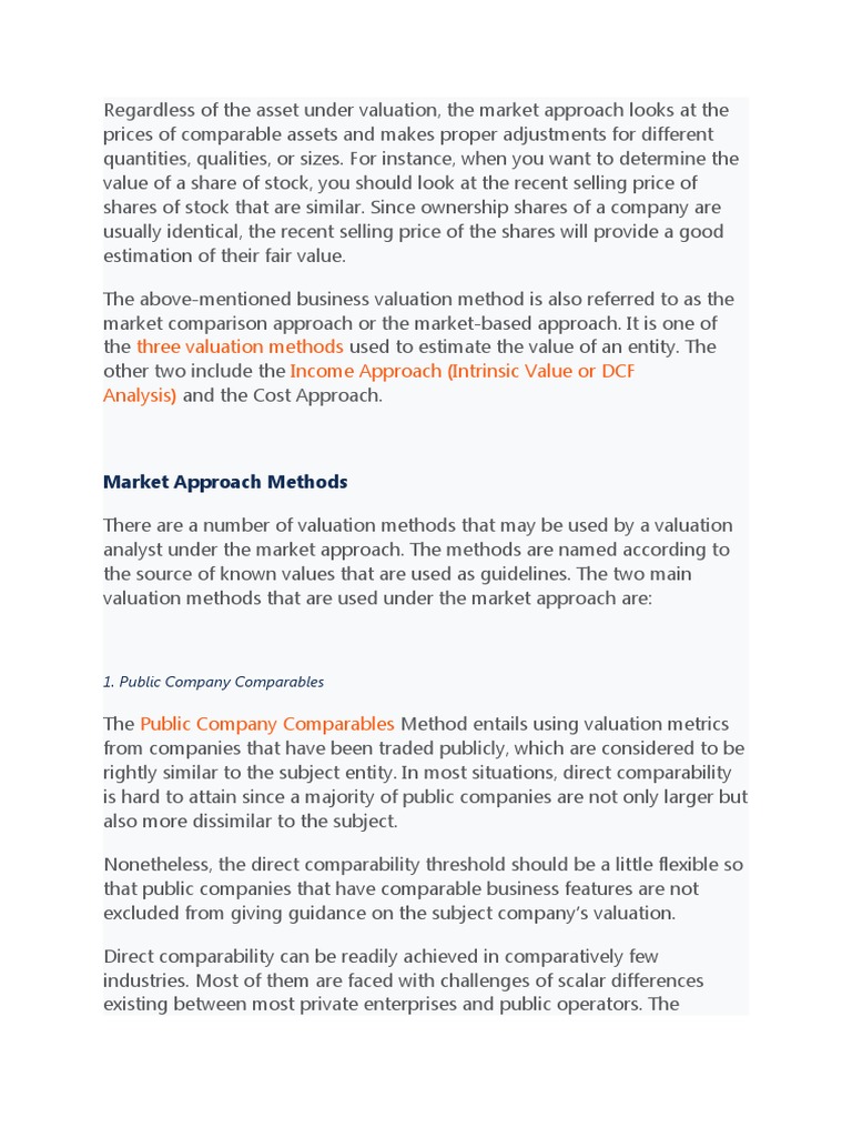 An Overview of the Market Approach for Business Valuation, Including ...