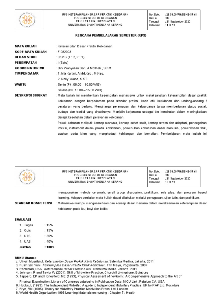 RPS KDK 20-21 | PDF | Pengembangan Diri | Sains & Matematika