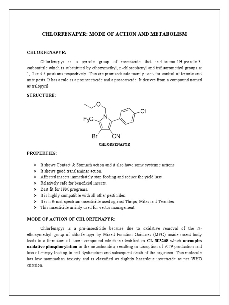 Chlorfenapyr: Mode of Action and Metabolism | PDF | Insecticide | Pesticide