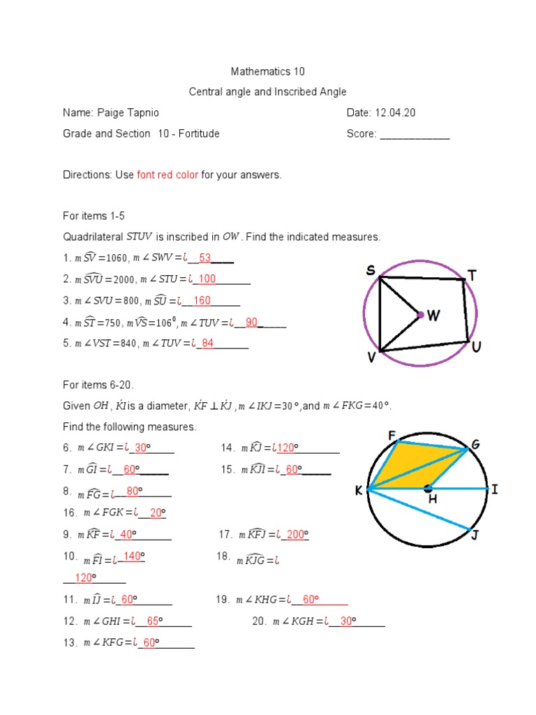 Central and Inscribed Angles in Geometry | PDF | Teaching Methods ...