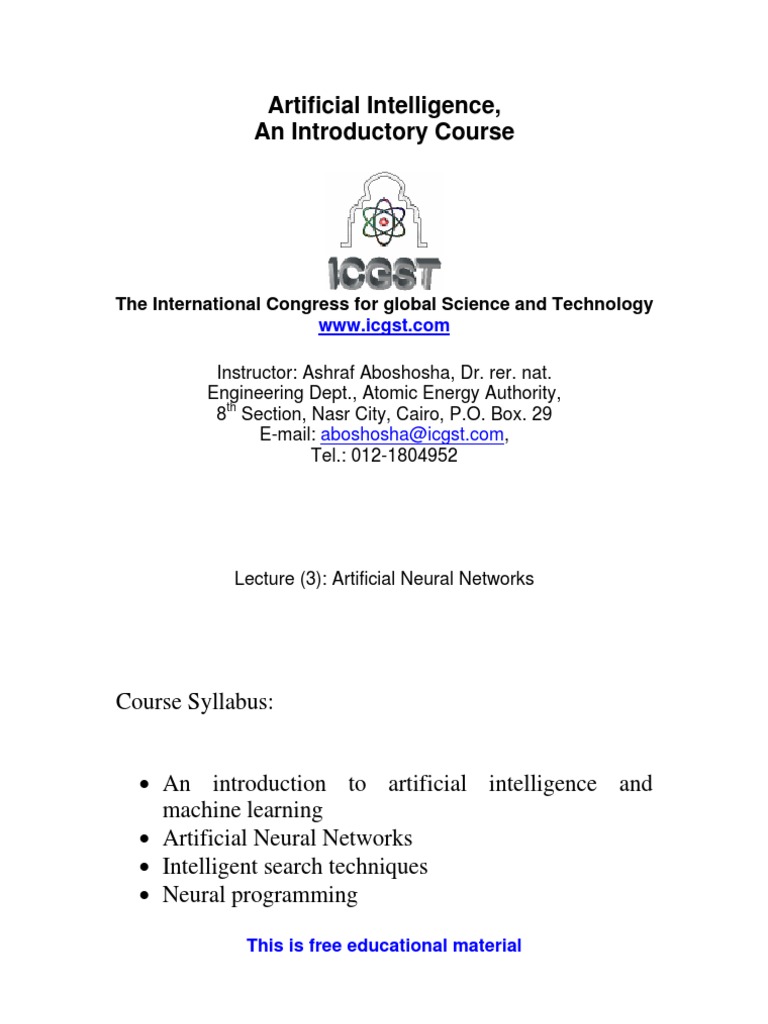 Artificial Intelligence, An Introductory Course | PDF | Artificial ...