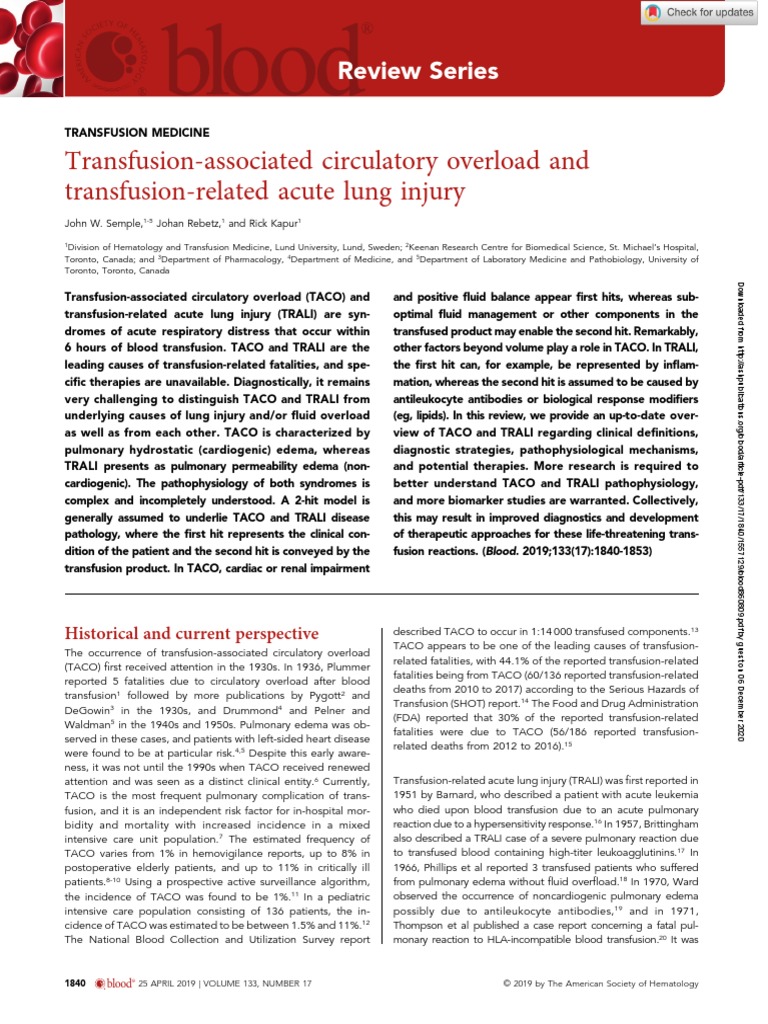 Transfusion-Associated Circulatory Overload and Transfusion-Related ...