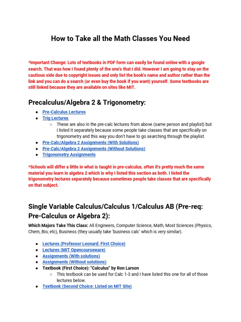 How To Take All Math Classes You Need | PDF | Discrete Mathematics ...