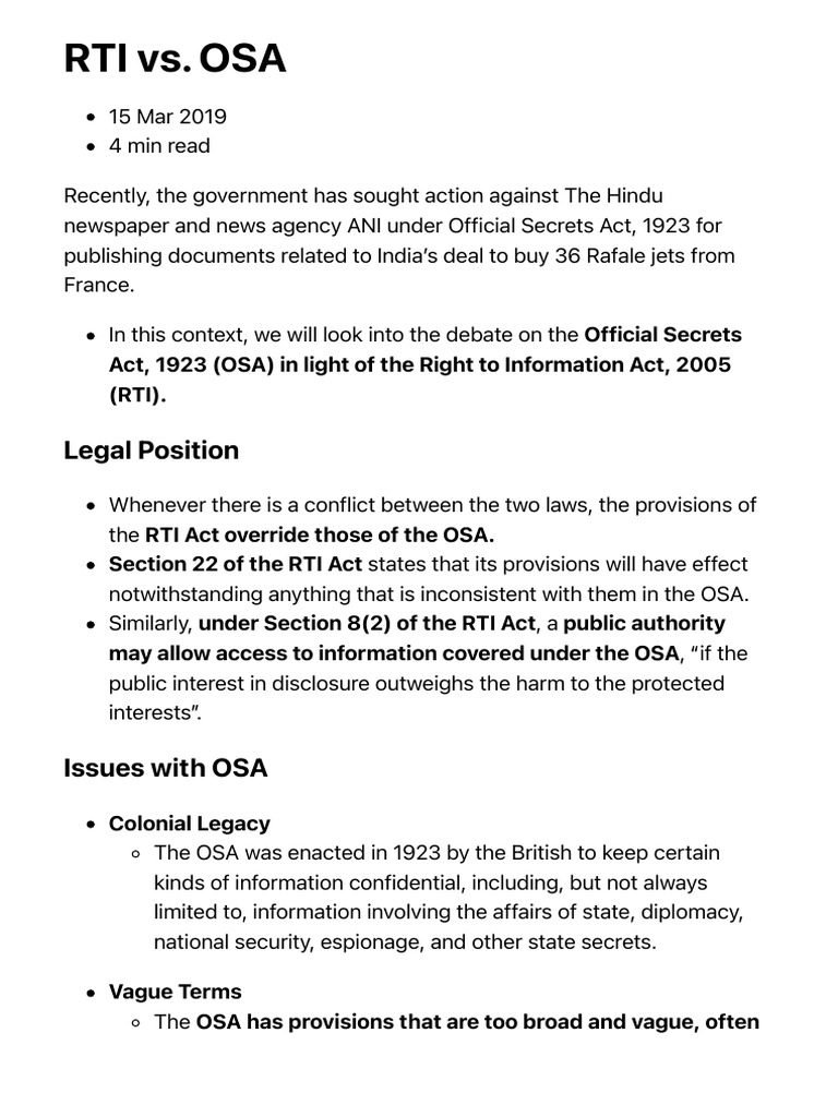RTI vs. OSA | PDF | Classified Information | Policy
