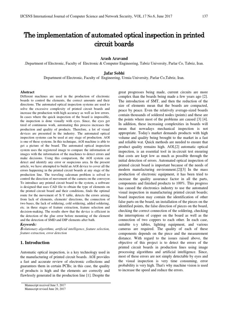 The Implementation of Automated Optical Inspection in Printed Circuit Boards | PDF | Printed ...