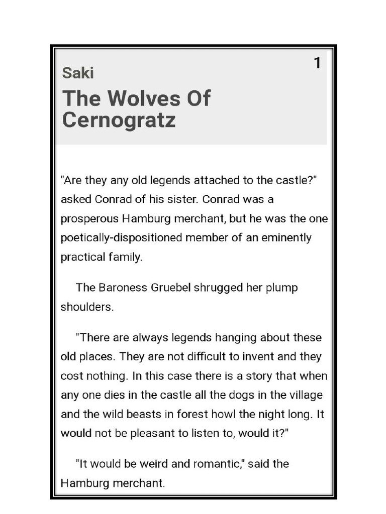 The Wolves of Cernogratz by Saki | PDF