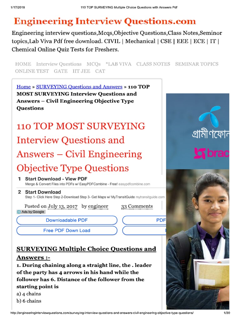 SURVEYING Multiple Choice Questions With Answers PDF | PDF