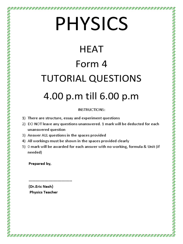 Heat Form 4 Tutorial - Ans | PDF
