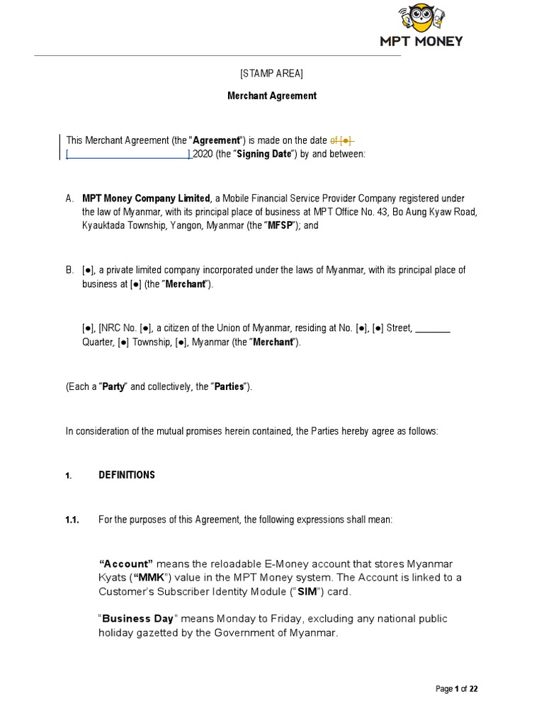 MPT Money Merchant Agreement (Template) | PDF | Indemnity | Breach Of ...