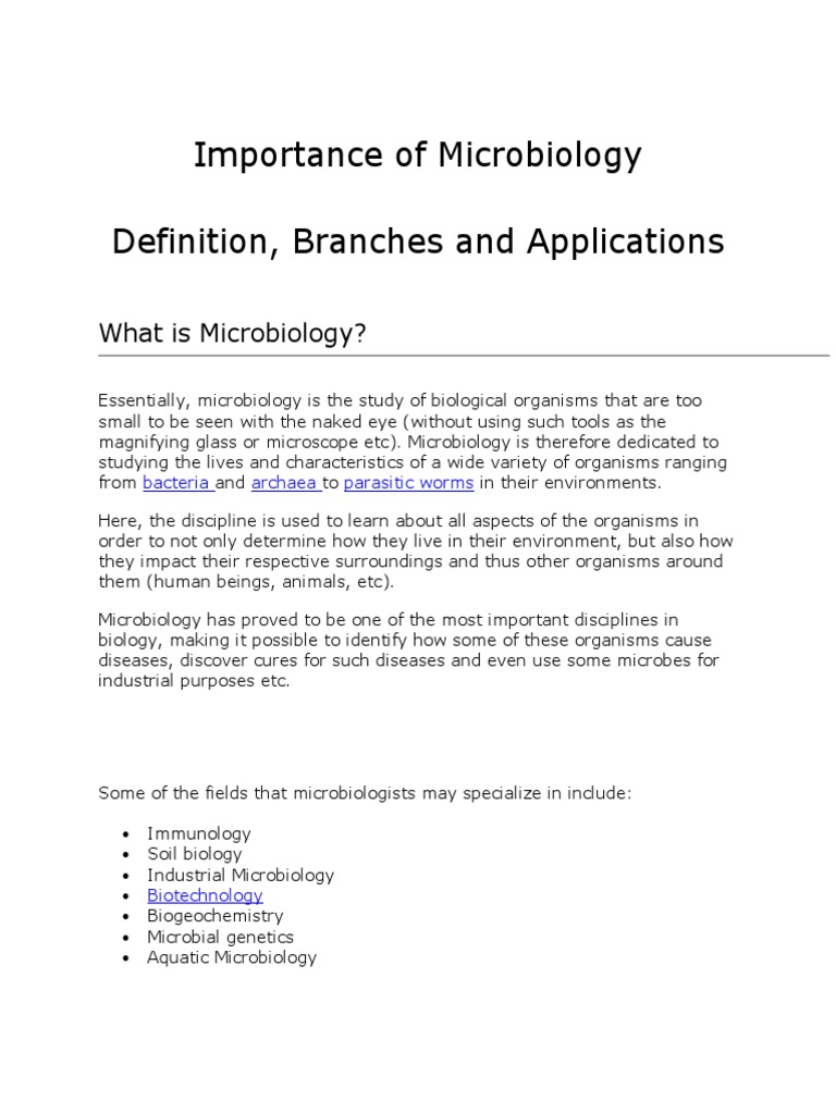 Importance of Microbiology | PDF | Microbiology | Microorganism