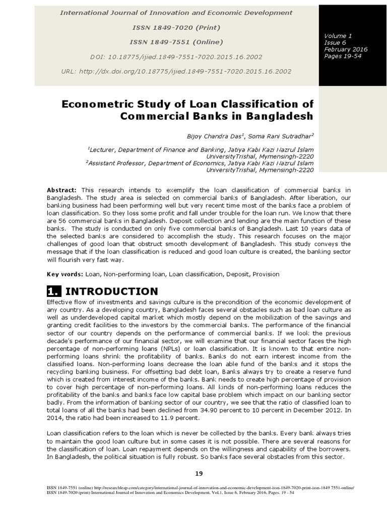 Loan Classification in Bangladesh Banks | PDF | Leverage (Finance) | Banks