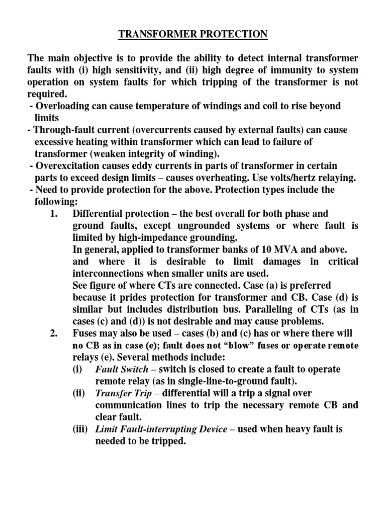 Transformer Protection | PDF | Transformer | Relay
