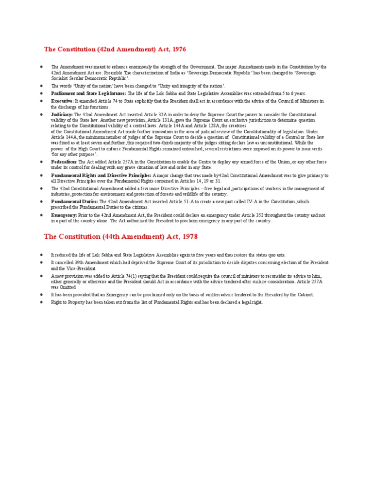 Overview of India's 42nd and 44th Amendments | PDF | Constitution ...