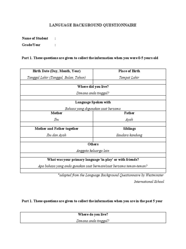 Language Background Questionnaire | PDF