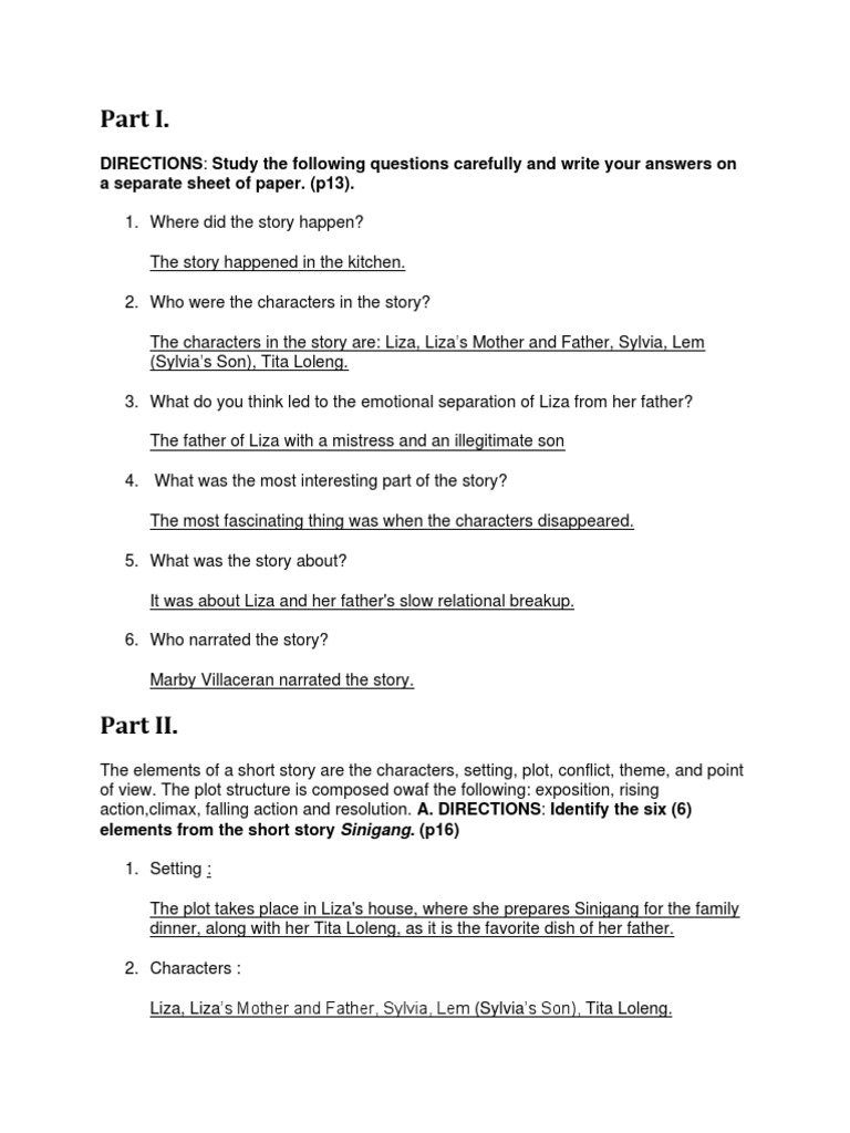 Directions Study The Following Questions Carefully and Write Your Answers On A Separate Sheet of ...