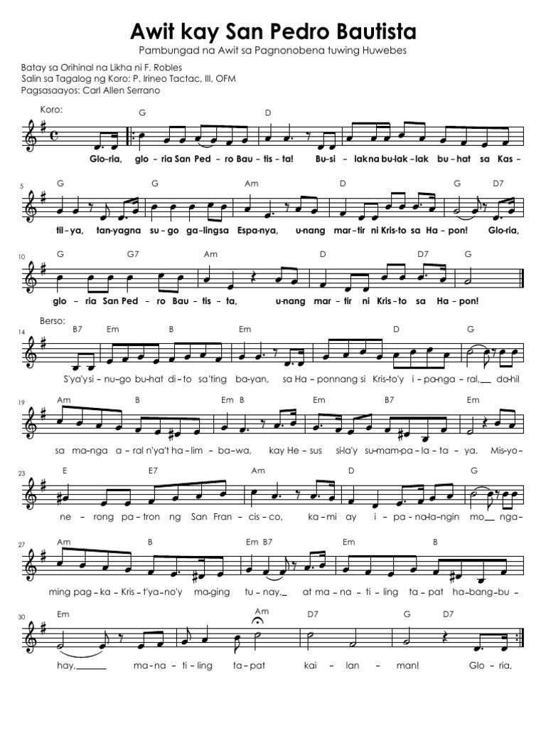 Awit Kay San Pedro Bautista New | PDF
