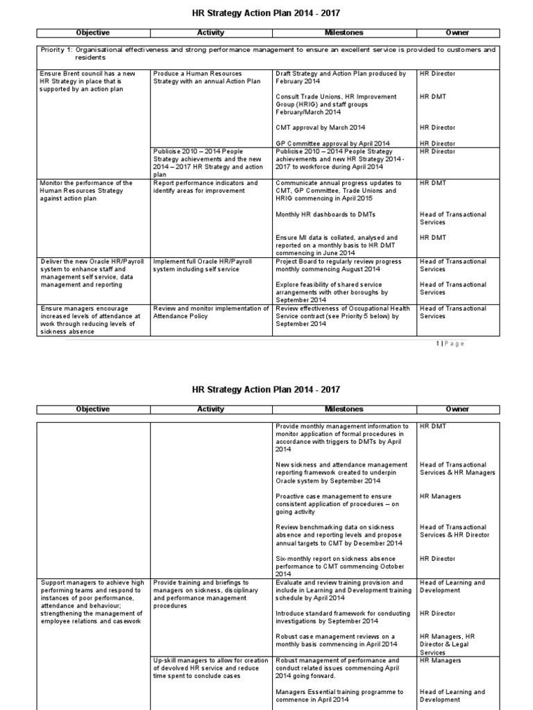 HR Annual Action Plan Format PDF Apprenticeship Recruitment