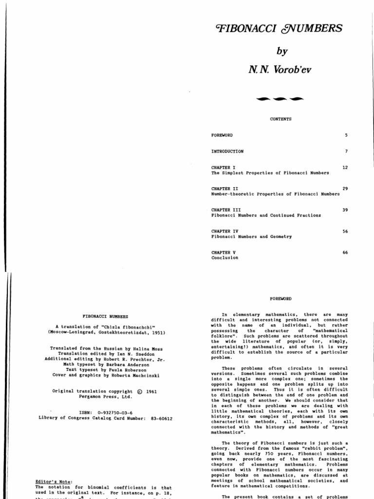 Fibonacci Numbers - Vorob'ev | PDF | Recurrence Relation | Sequence