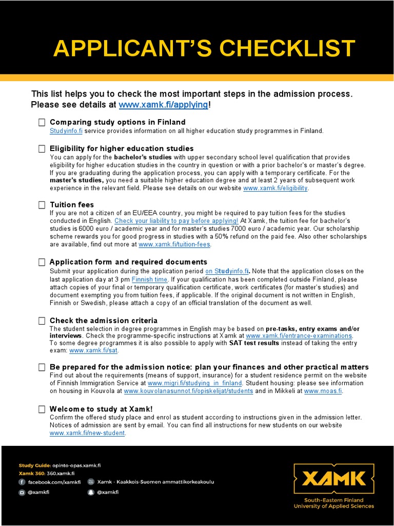 Applicants Checklist | PDF | University And College Admission ...