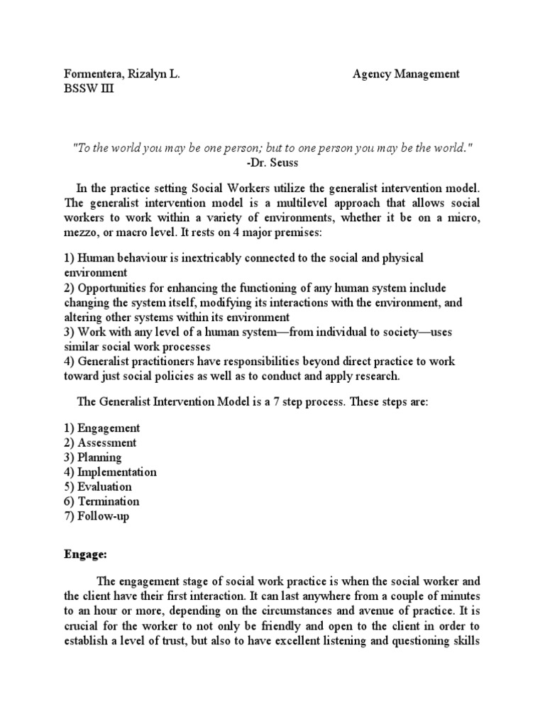 Generalist Intervention Model explained | PDF | Social Work | Goal