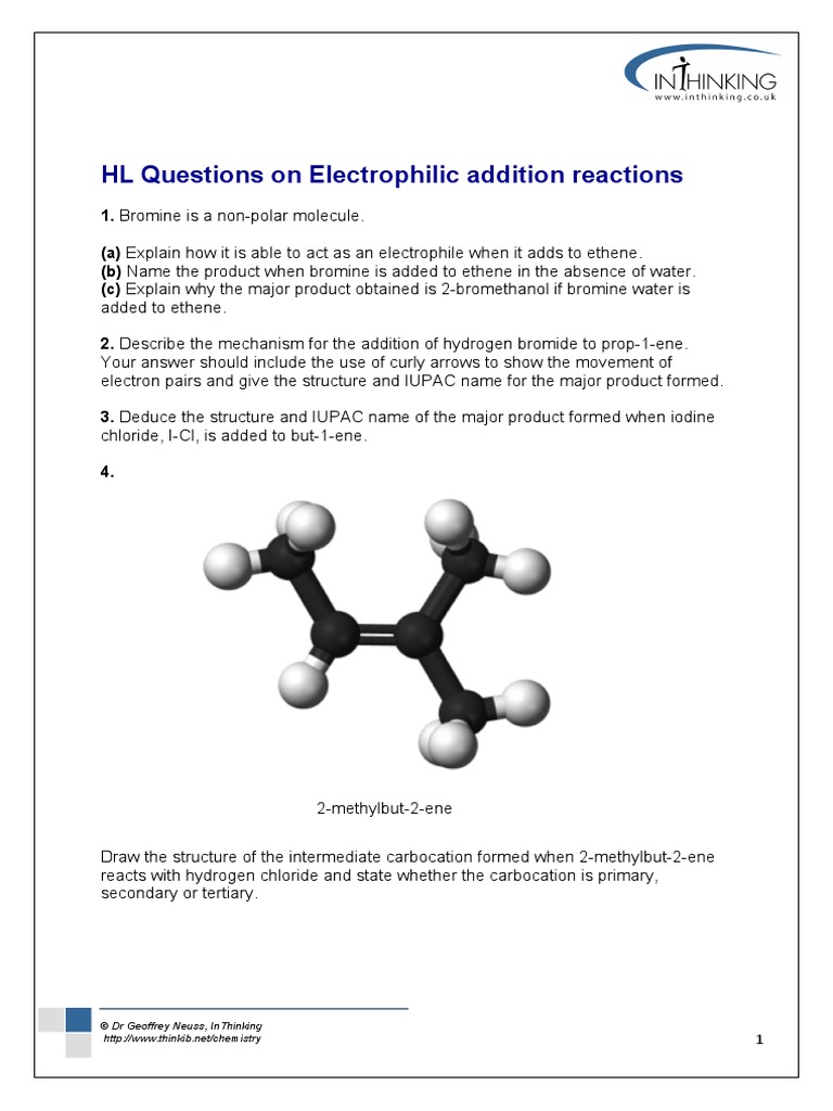 HL Questions On Electrophilic Addition Reactions | PDF | Teaching ...