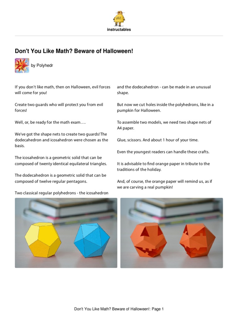 Halloween Math Crafts: Icosahedron & Dodecahedron | PDF | Home & Garden