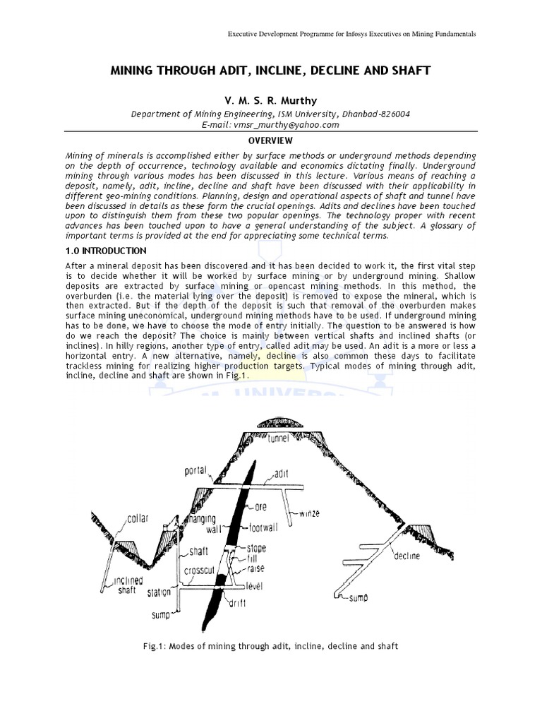 1mining Through Adit, Incline, Decline and Shaft | PDF | Mining | Tunnel