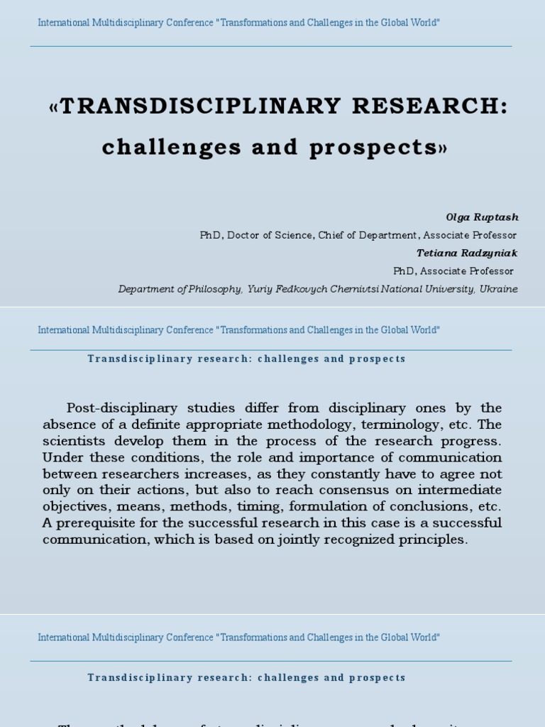 Transdisciplinary Research: Challenges and Prospects | PDF ...
