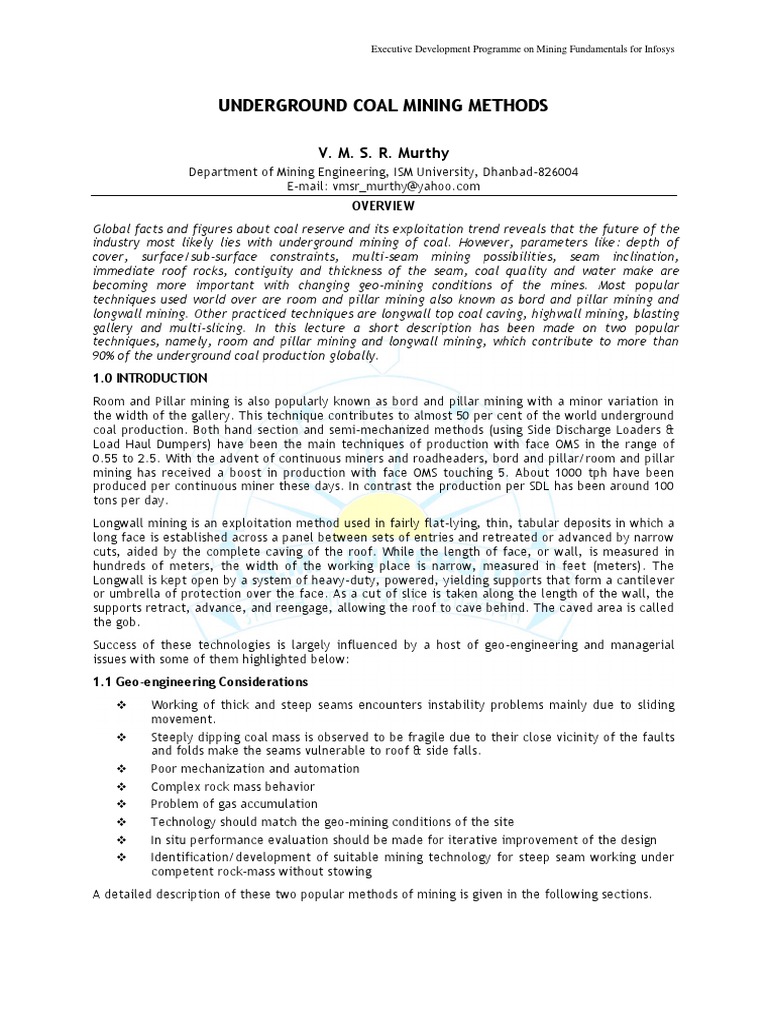 4underground Coal Mining Methods | PDF | Coal Mining | Mining