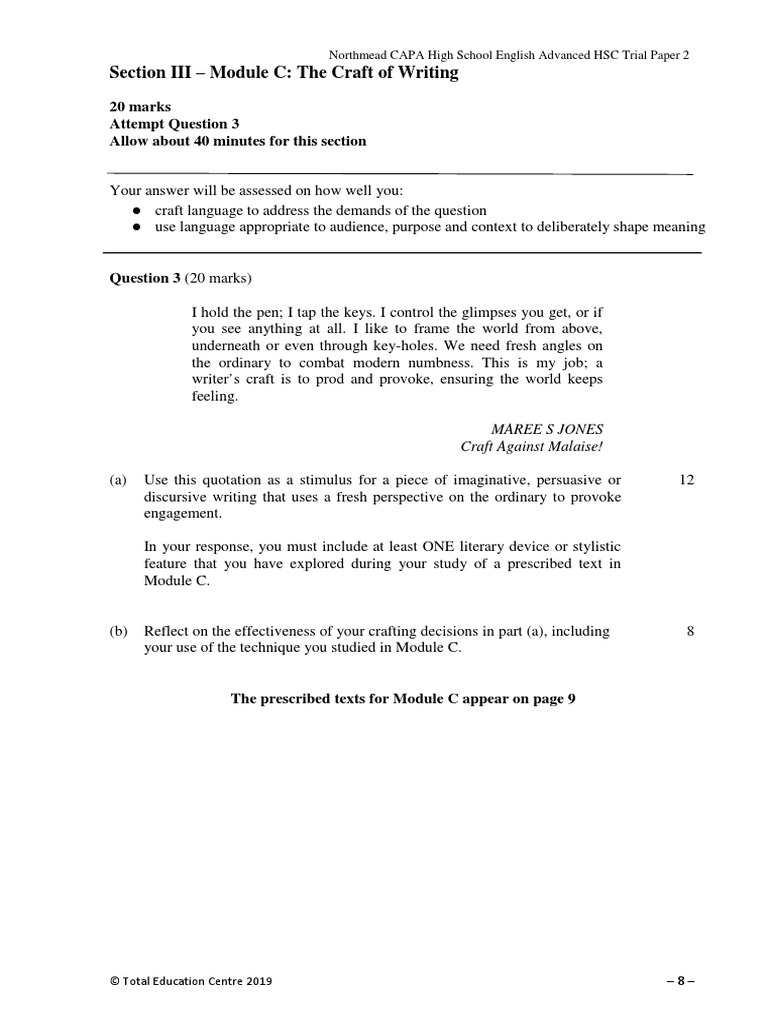 Section III - Module C: The Craft of Writing: 20 Marks Attempt Question ...