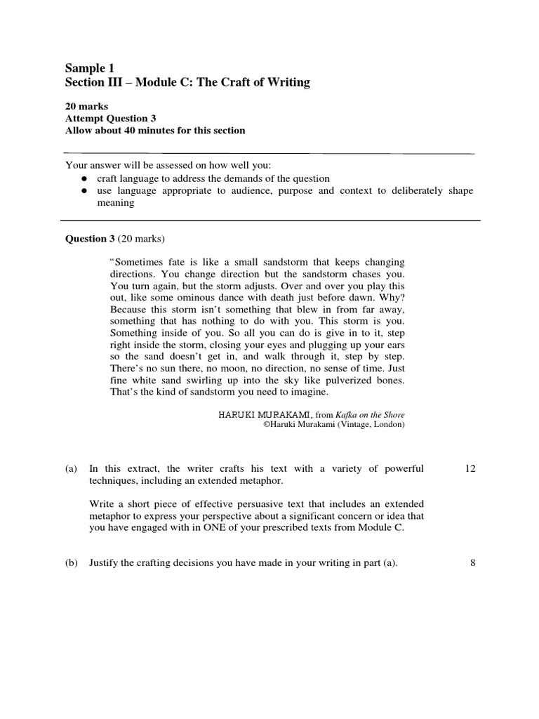 Sample 1 Section III - Module C: The Craft of Writing | PDF | Art