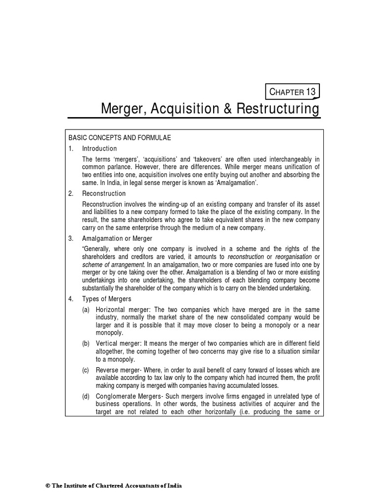 Merger, Acquisition & Restructuring: Basic Concepts and Formulae | PDF ...