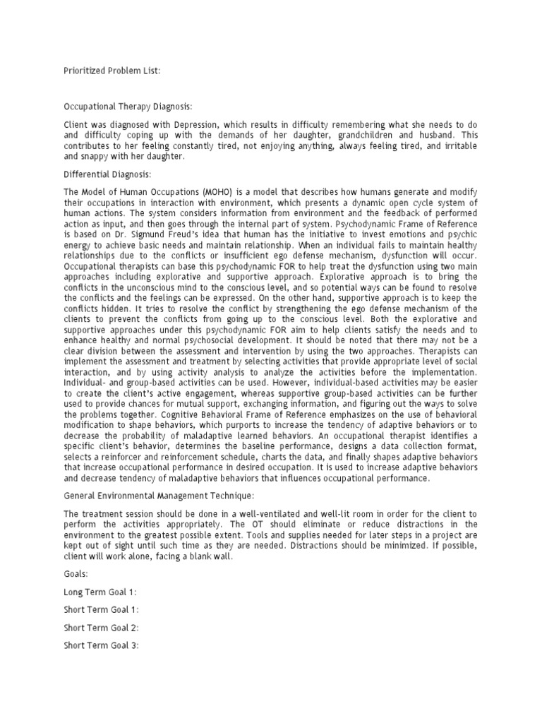 Prioritized Problem List | PDF | Psychodynamics | Psychotherapy