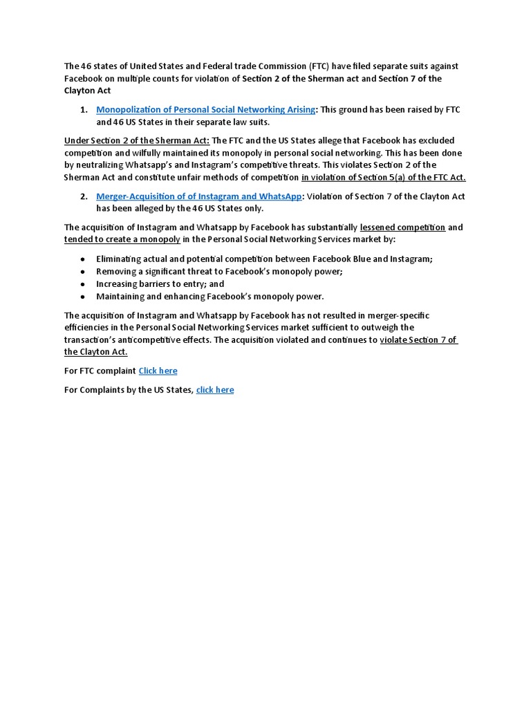 Facebook Antitrust Claim | PDF