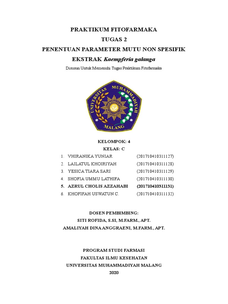 Penentuan Parameter Mutu Non Spesifik Ekstrak Kaempferia Galanga | PDF