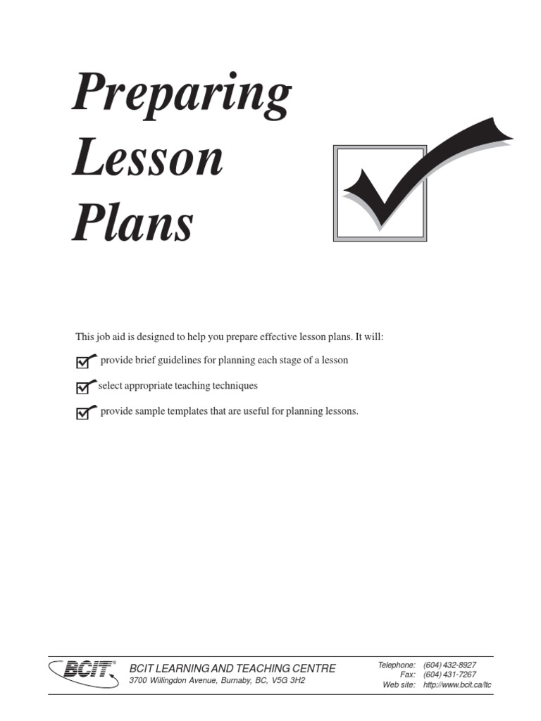Preparing Lesson Plans: Bcit Learning and Teaching Centre | PDF | Lecture | Lesson Plan