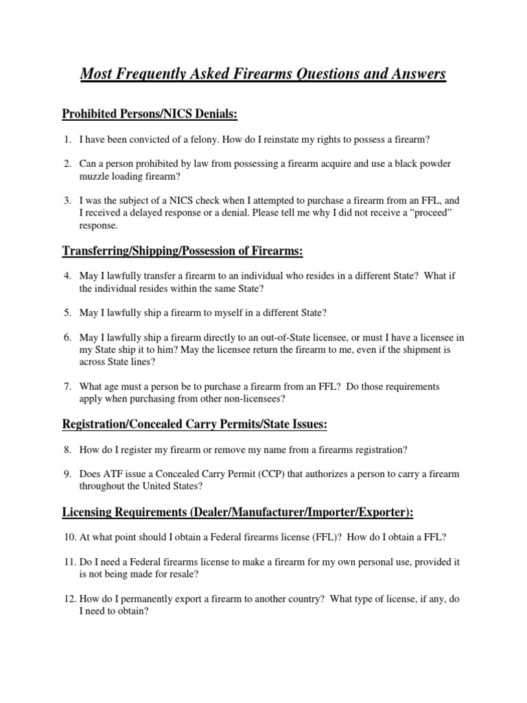 Most Frequently Asked Firearms Questions and Answers: Prohibited ...
