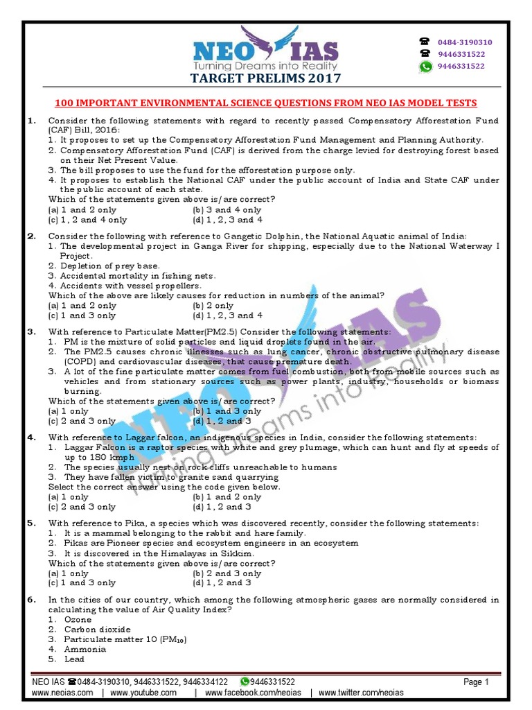 100 Key Environmental Science Questions | PDF | International Union For ...