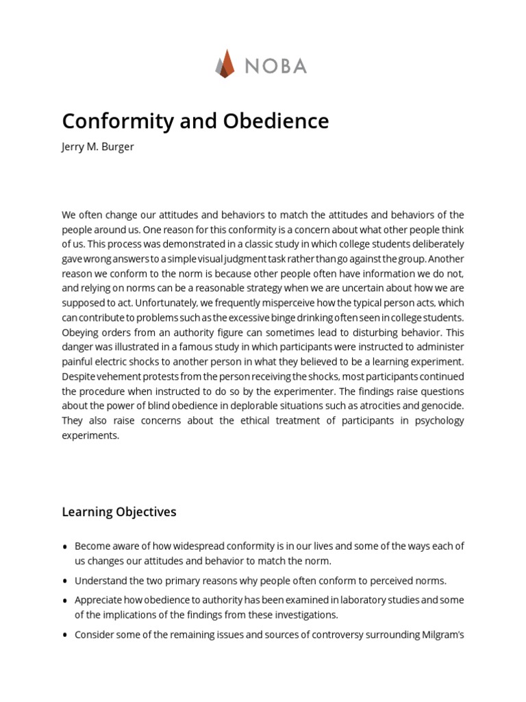Conformity and Obedience | PDF | Obedience (Human Behavior) | Conformity