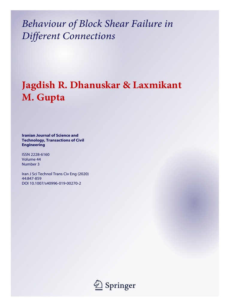 Behaviour of Block Shear Failure in Different Connections: Jagdish R ...