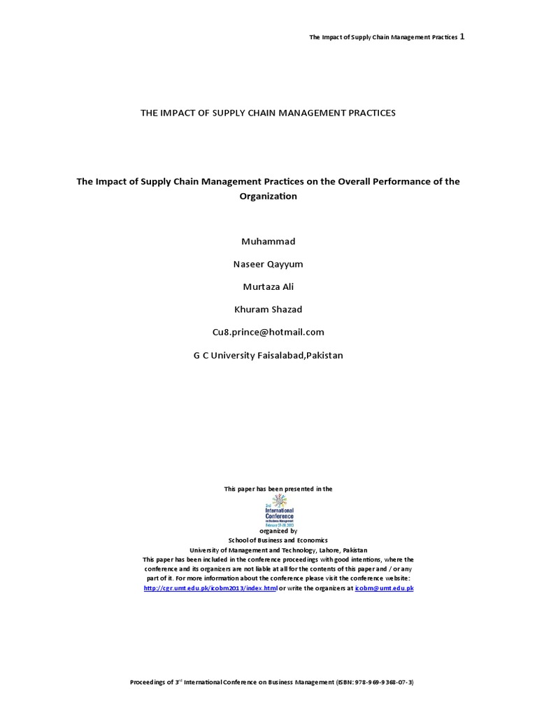The Impact of Supply Chain Management on Organizational Performance | PDF | Supply Chain ...