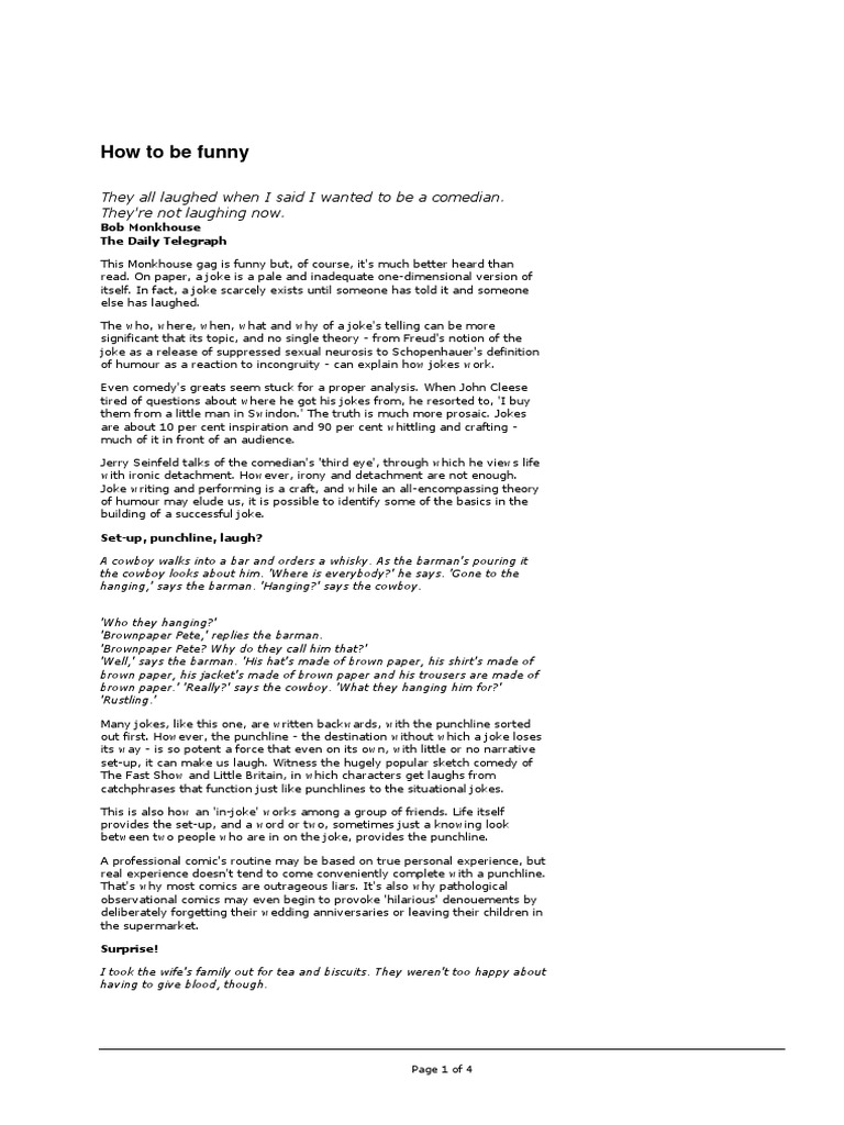 How To Be Funny PDF | PDF | Jokes | Stand Up Comedy