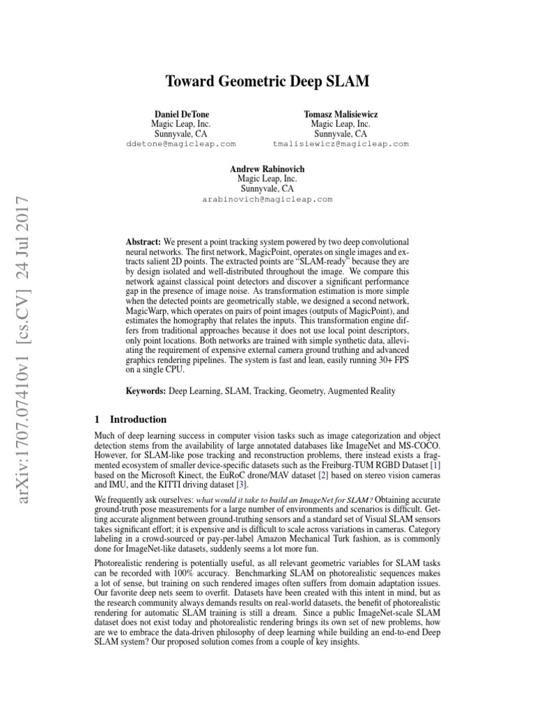 Toward Geometric Deep SLAM | PDF | Deep Learning | Teaching Mathematics