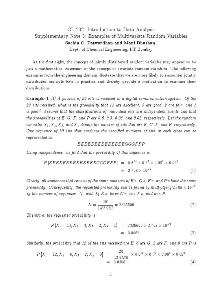CL 202: Introduction To Data Analysis Supplementary Note 3: Examples of ...