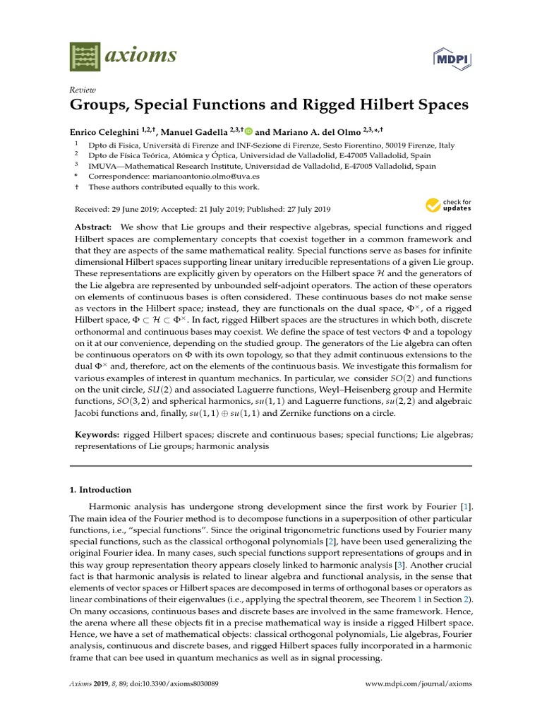 Rigged Hilbert Spaces in Quantum Mechanics | PDF | Hilbert Space | Representation Theory